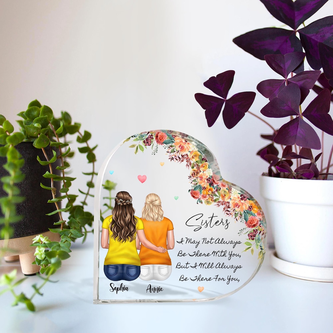 Personalized Sisters Portrait Heart Acrylic Plaque, Sister Gift From ...