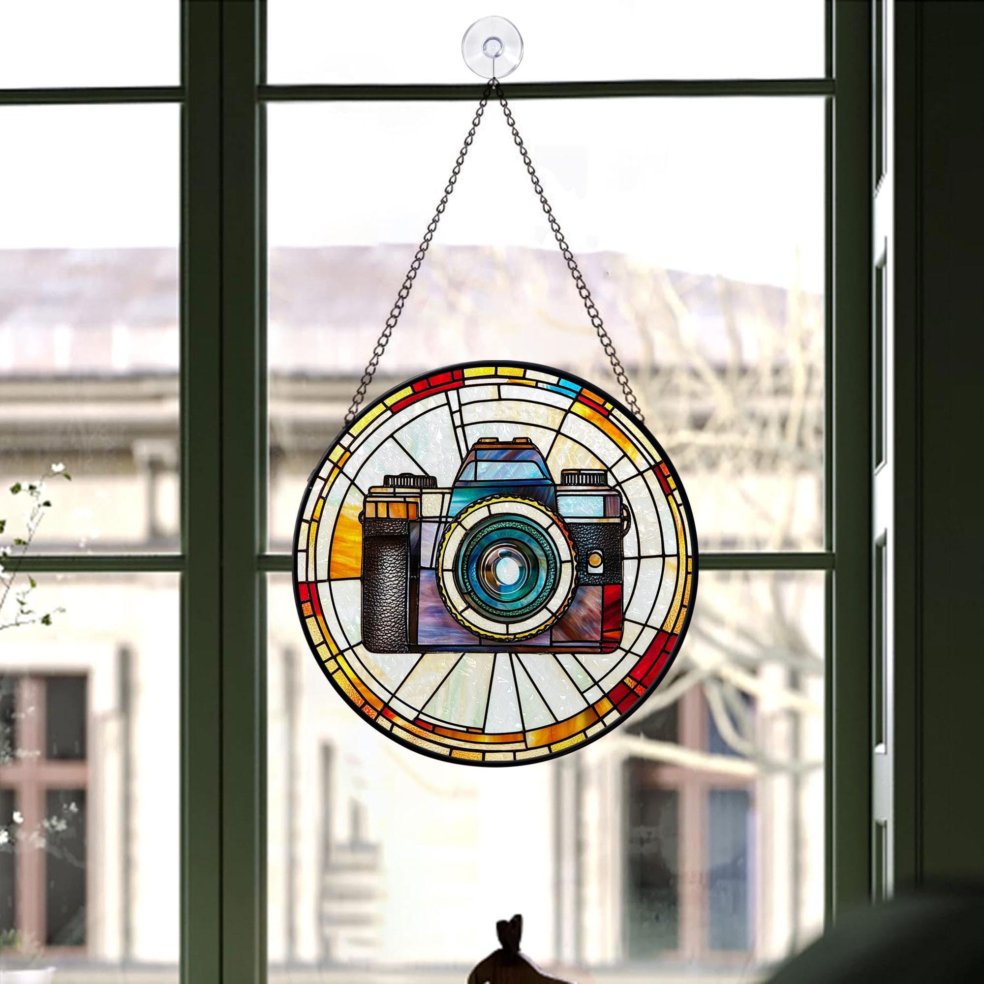 Faux Stained Glass Camera Suncatcher, Camera Stained Glass Ornament ...