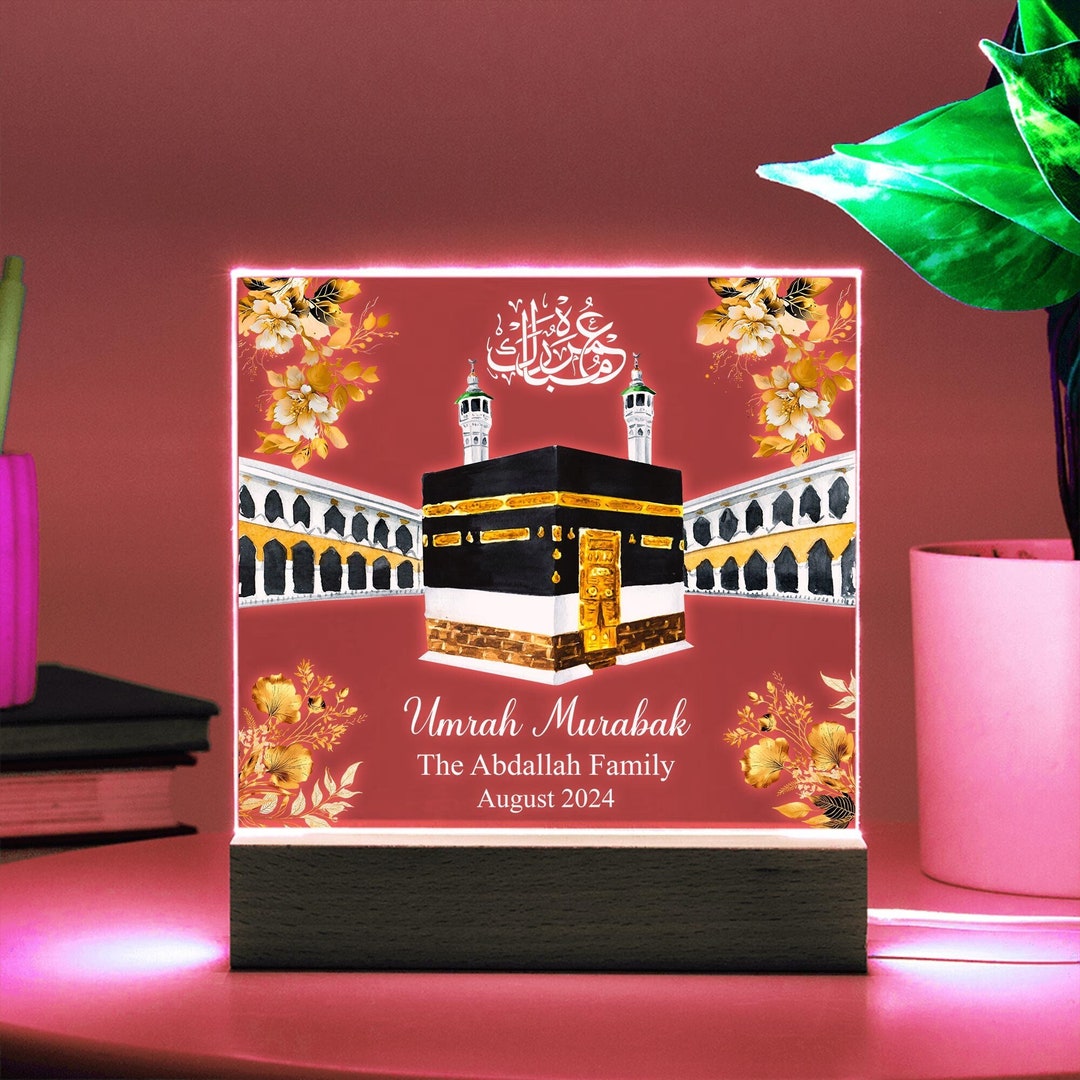 Personalized Umrah Mubarak 3D Led Light Wooden Base, Islamic Night ...