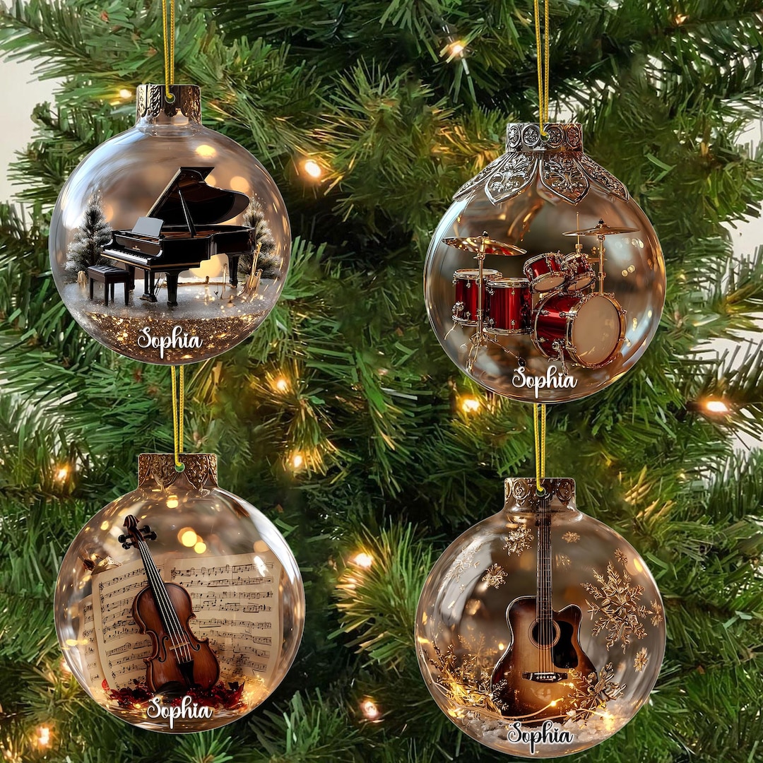 2D Flat Music Instrument Acrylic Ornament Set, Christmas Ornaments With ...