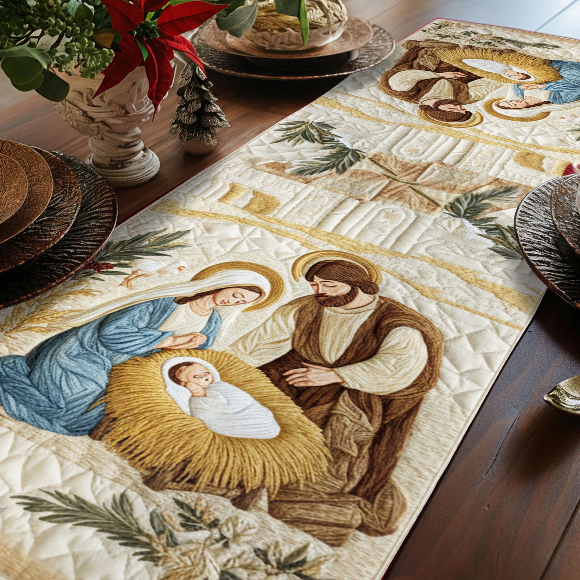 Nativity Scene Quilted Table Runner, Religious Christmas Table Runner ...