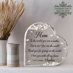 Personalized Text and Flowers Mom Gift Heart Acrylic Plaque, Custom ...