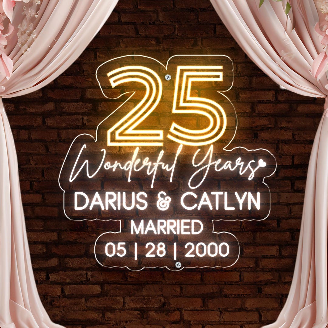 Personalized 25th Wedding Anniversary Neon Sign, 25 Silver Wedding Neon ...