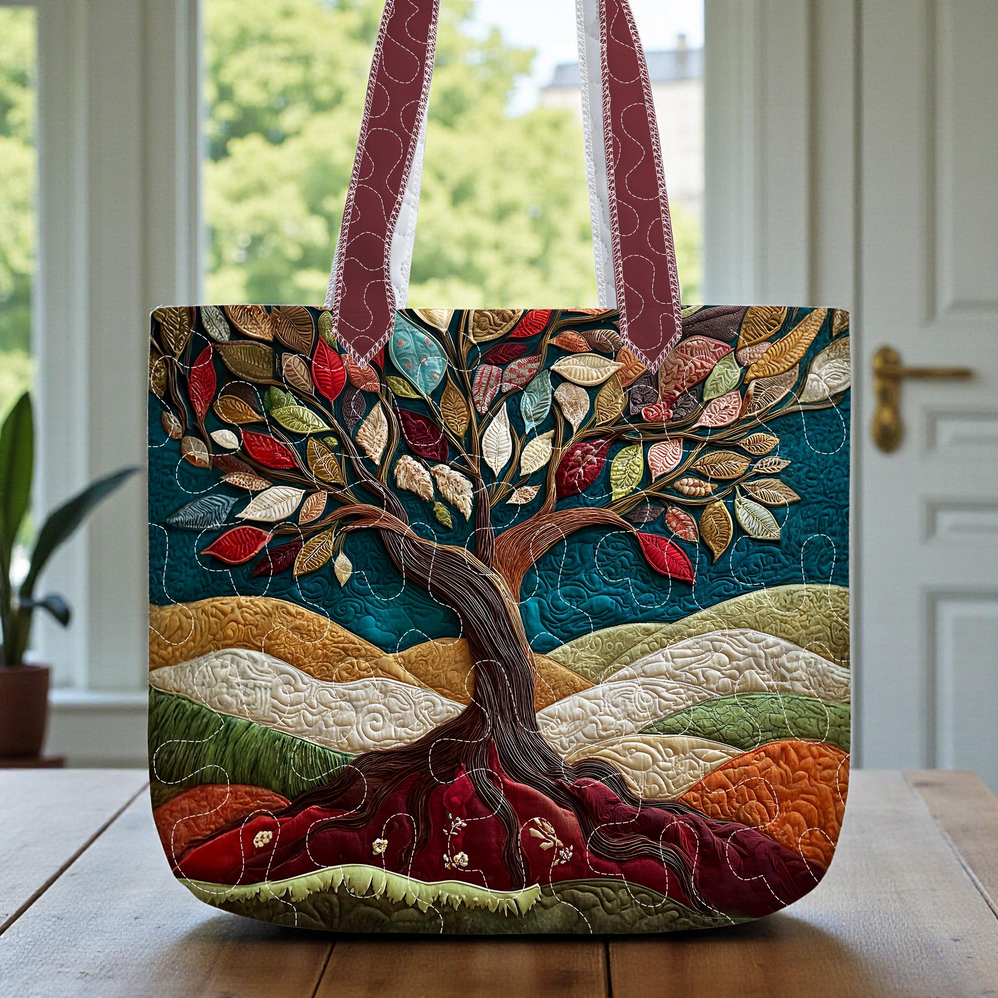 Tree of Life Quilted Tote Bag, Colorful Shoulder Bag, Nature Inspired ...