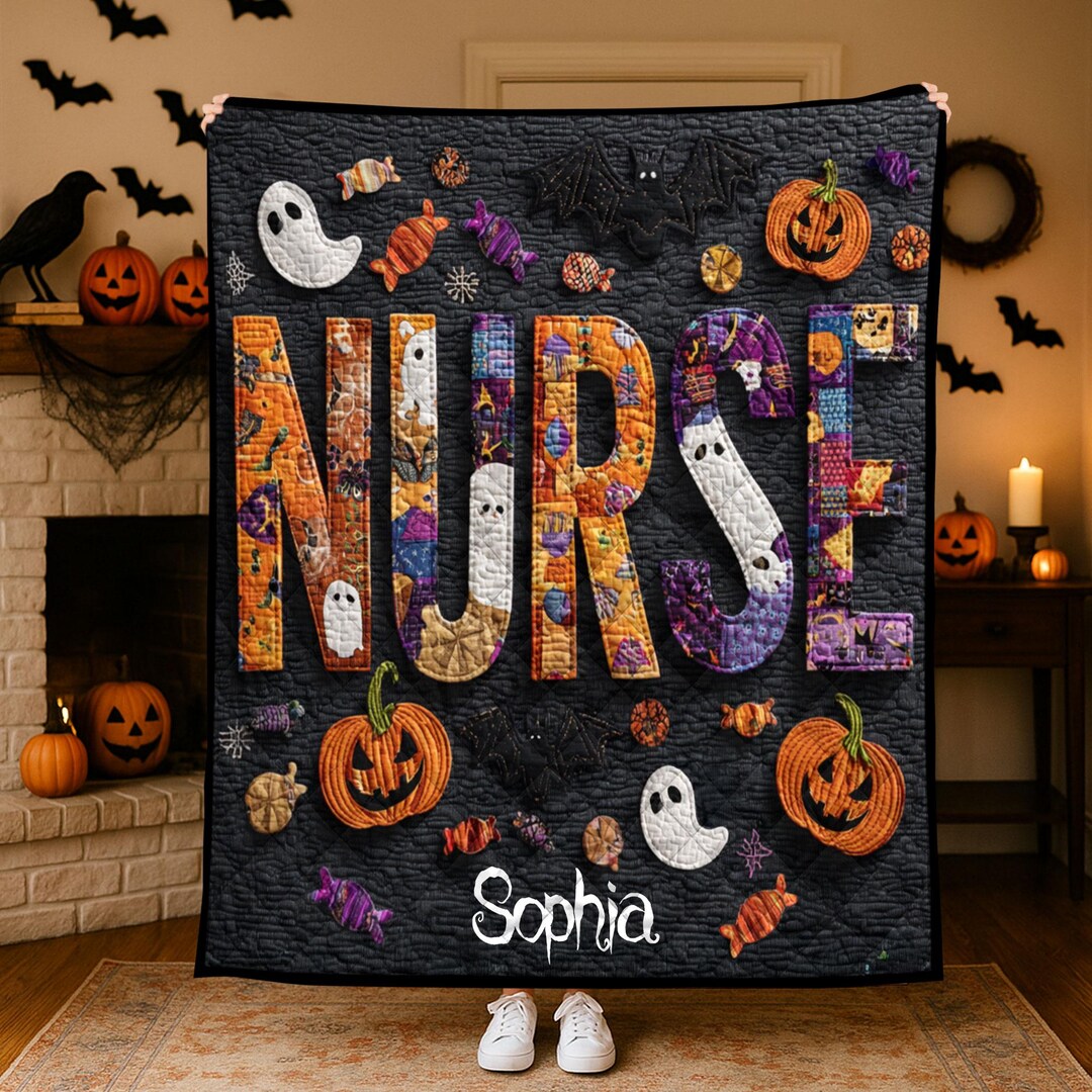 Custom Autumn Nurse Halloween Quilt Blanket, Custom Nurse Pumpkin Ghost ...