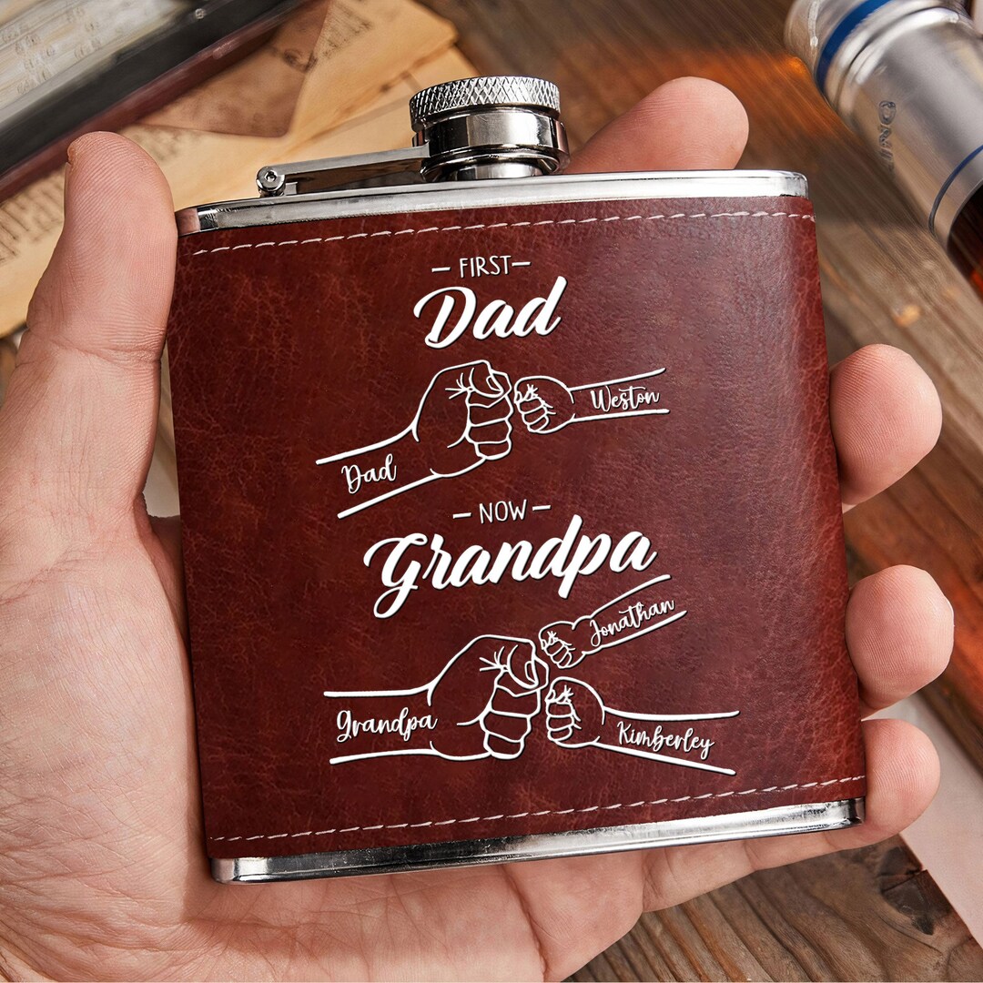 Personalized Fist Bump Leather Flask, Fathers Day Gifts, Personalized ...