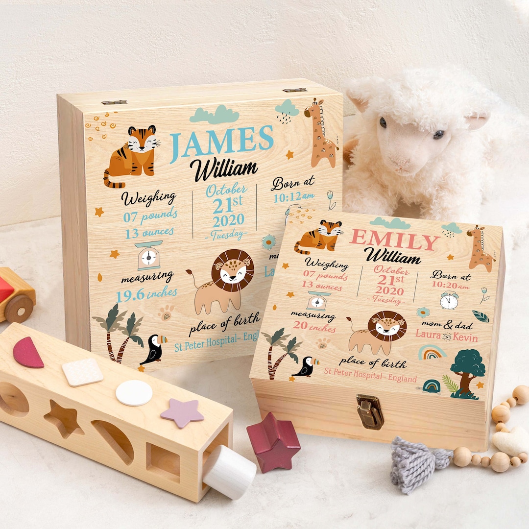 Personalized Baby Memory Keepsake Box, Wooden Keepsake Box for Newborn ...