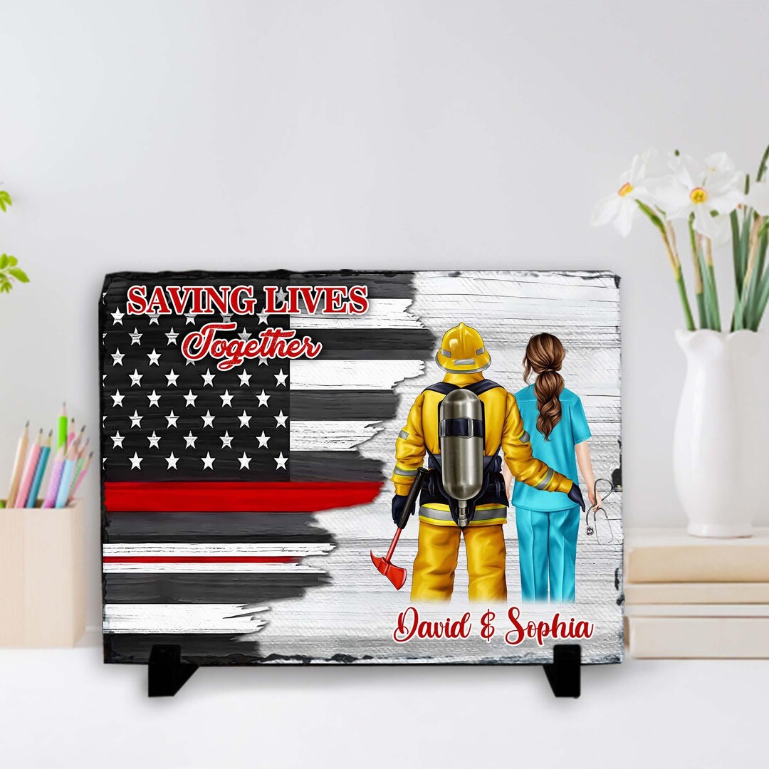 Personalized Firefighter and Nurse Couple Stone, Nurse Gift ...