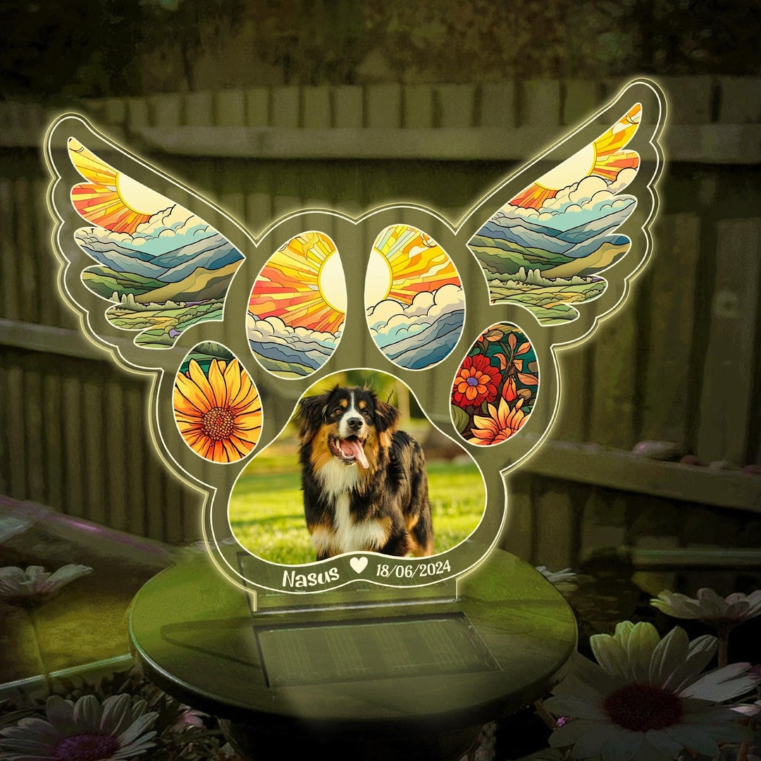 Personalized Photo Pet Memorial Solar Garden Light, Dog, Cat Memorial ...