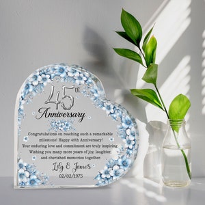 Personalized 45th Wedding Anniversary Heart Acrylic Plaque, 45 Years ...