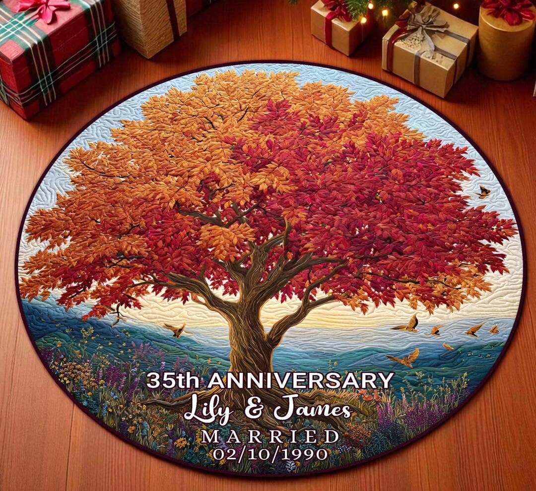 Personalized 35th Coral Anniversary Round Rug, 35th Tree of Life Mat ...