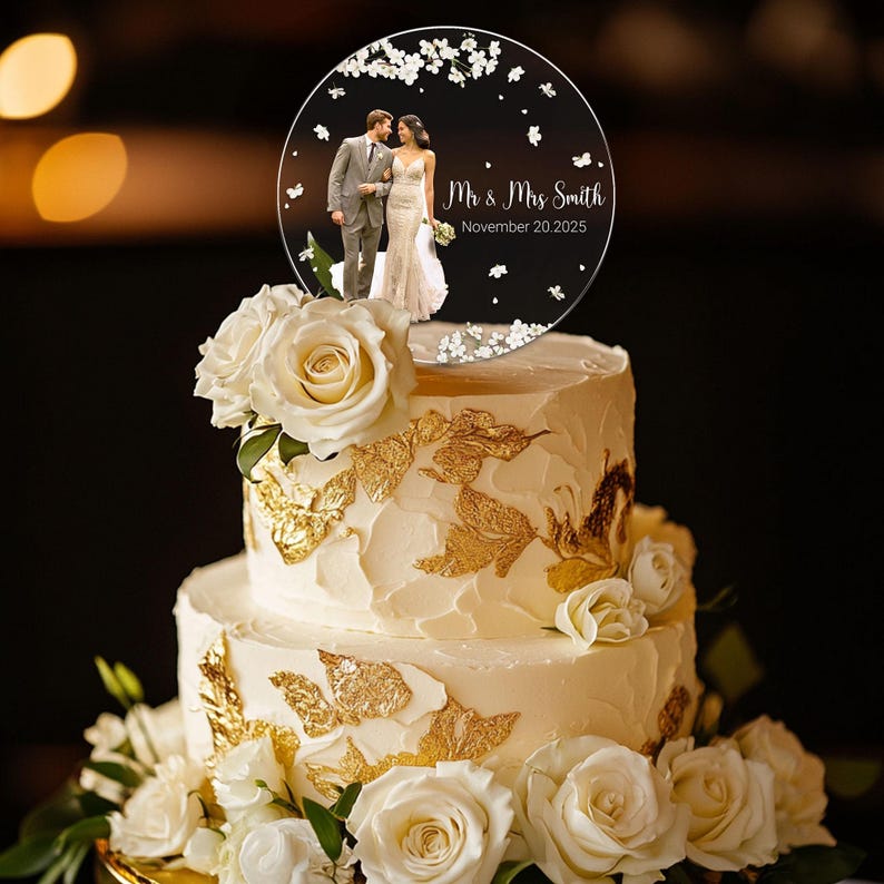 Personalized Wedding Photo Acrylic Cake Decoration, Wedding Cake Topper ...