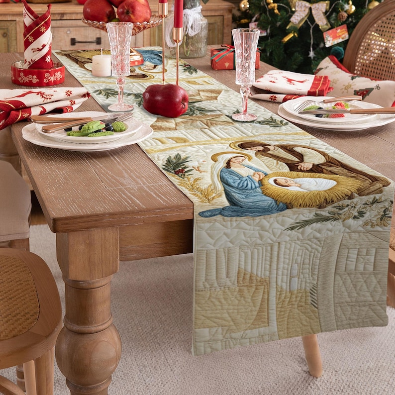 Nativity Scene Quilted Table Runner, Religious Christmas Table Runner ...