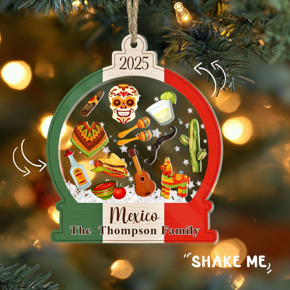 Personalized Mexico Travel Shaker Ornament, Custom Souvenir Christmas ...