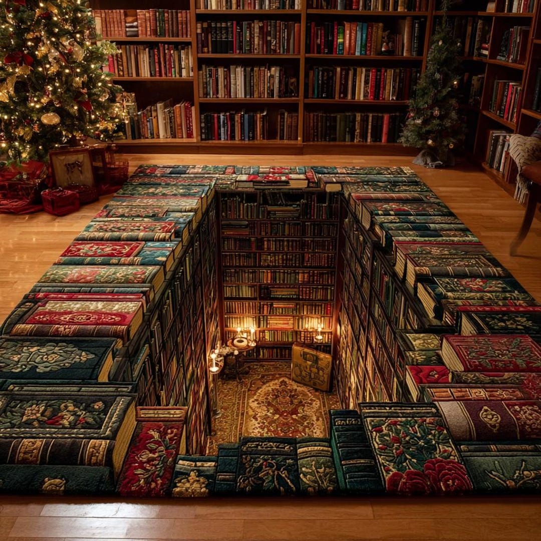 3D Effect Printed Vintage Library Rug, Spooky Halloween Area Rug, Book ...