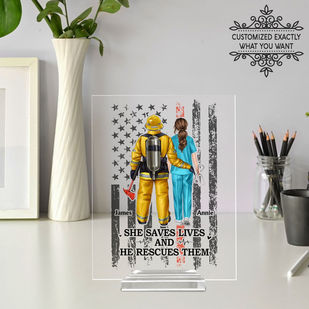Personalized Firefighter and Nurse Couple Acrylic Plaque, Couple ...