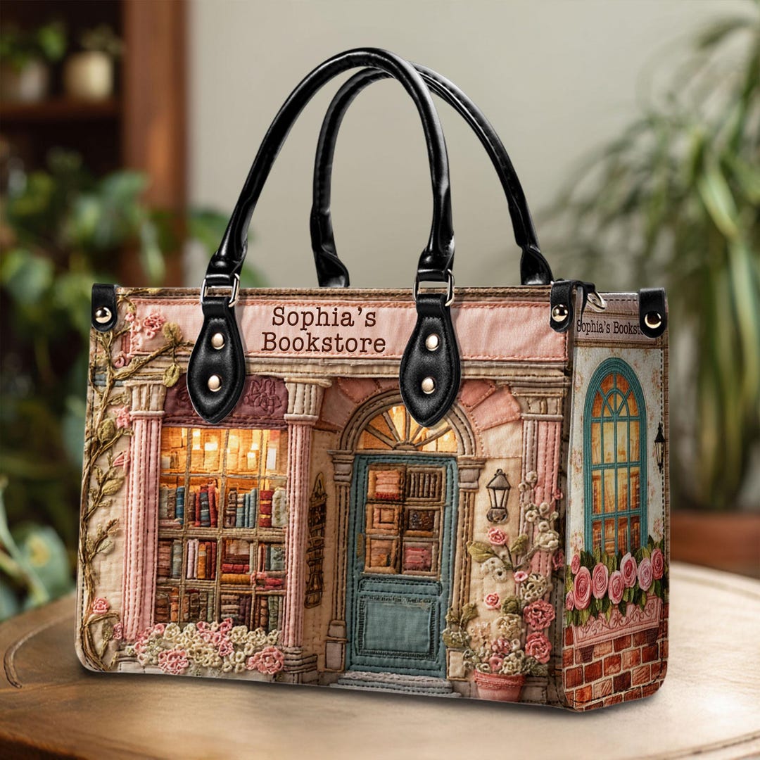 Personalized 2D Printed Bookstore Leather Handbag With Handle and ...