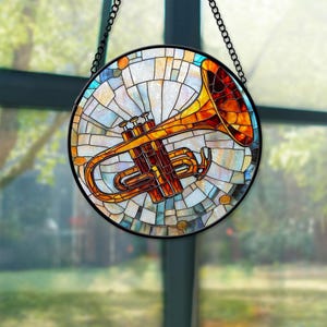 Trumpet Faux Stained Glass Suncatcher, Musical Instrument Stained Glass ...