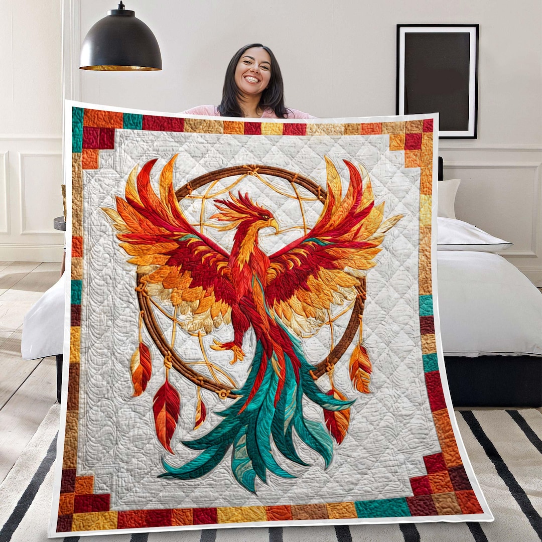 Custom Phoenix Quilt Blanket – Dreamcatcher Phoenix Art Quilt, Boho ...