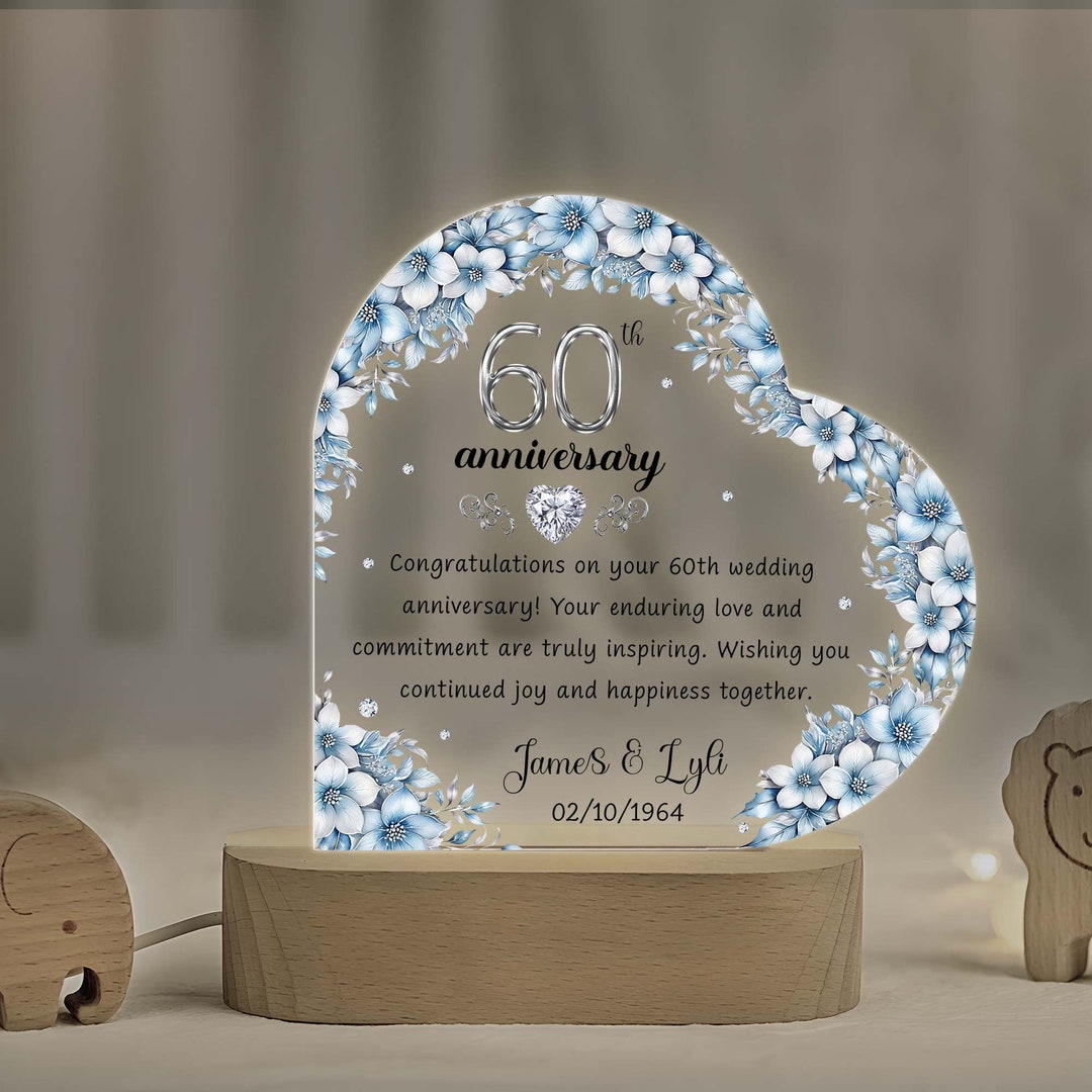 60th Anniversary Wooden Base Lamp, 60th Wedding Anniversary Gifts ...
