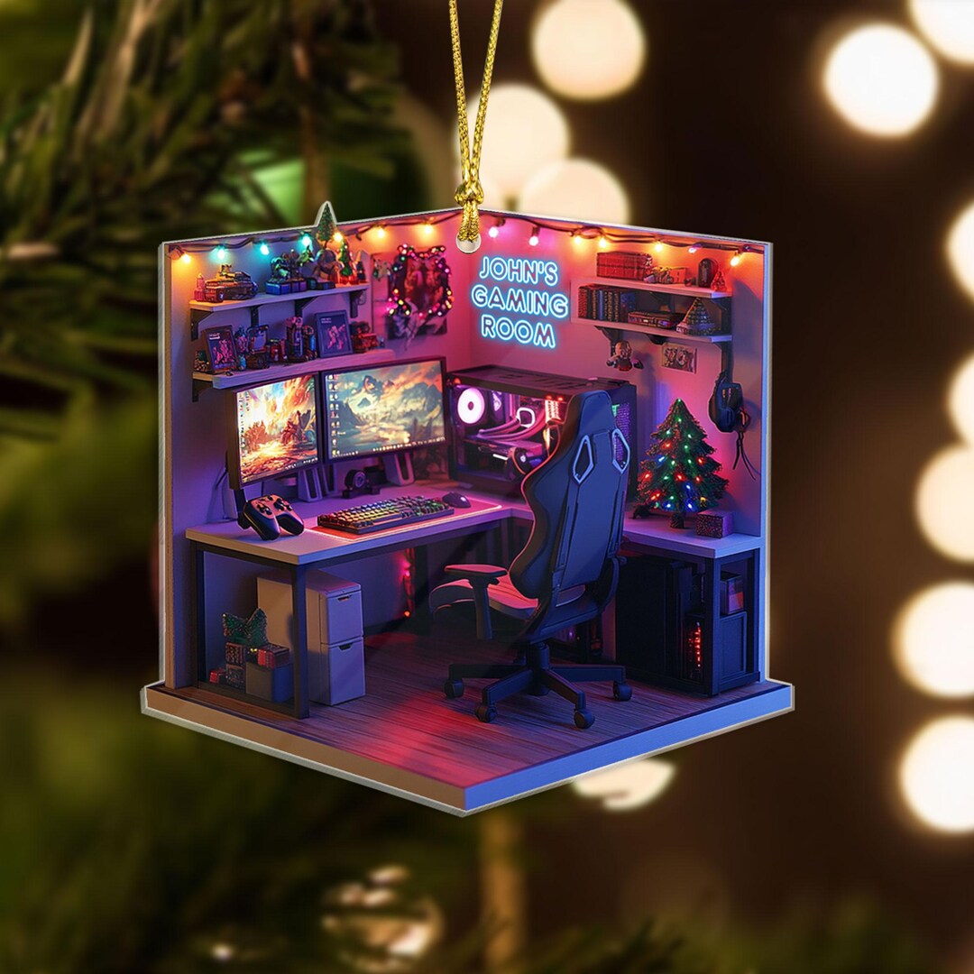 Personalized Name 2D FLAT Dreamy Gaming Room Acrylic Ornament, Gaming ...