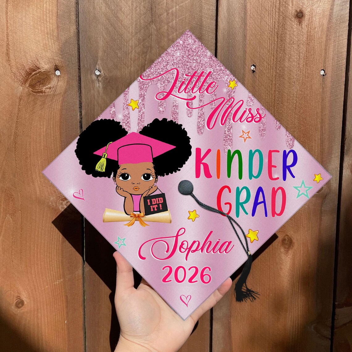 Personalized Black Kid Graduation Cap Topper, Kindergarten Nailed It ...