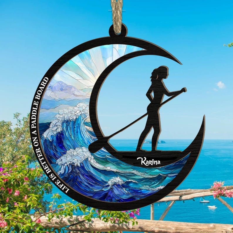 Personalized Paddle Boarding Suncatcher, Paddle Boarding Window Hanger ...