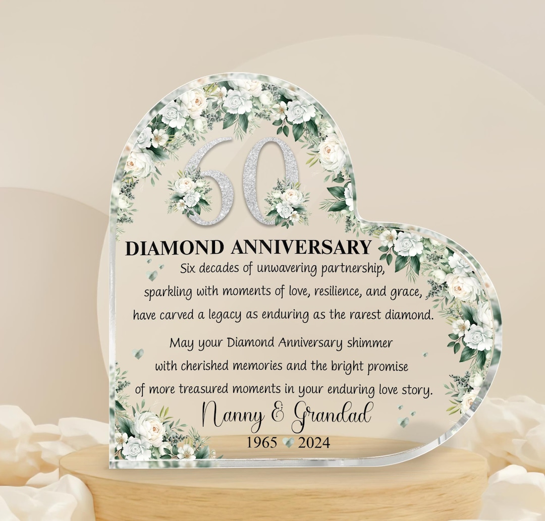 Personalized 60th Wedding Anniversary Gift Heart Acrylic Plaque, 60 ...