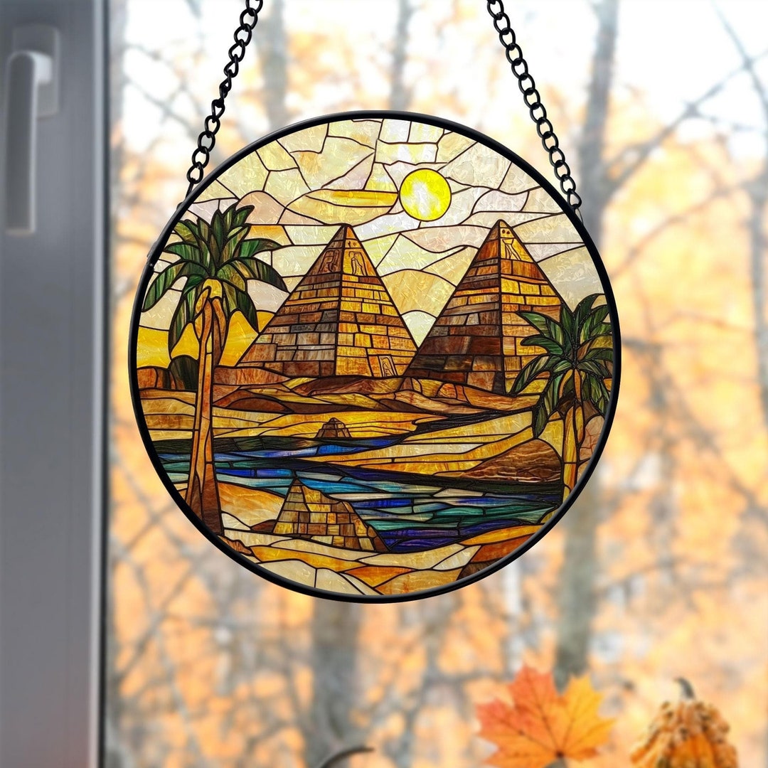 Egypt Pyramids Faux Stained Glass Suncatcher, Egypt Travel Gift, House ...