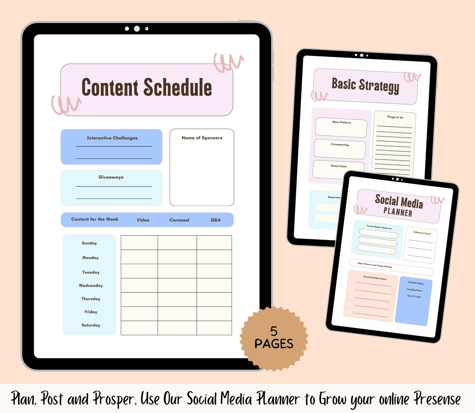 Printable Social Media Starter Planner Template, Content Planner ...