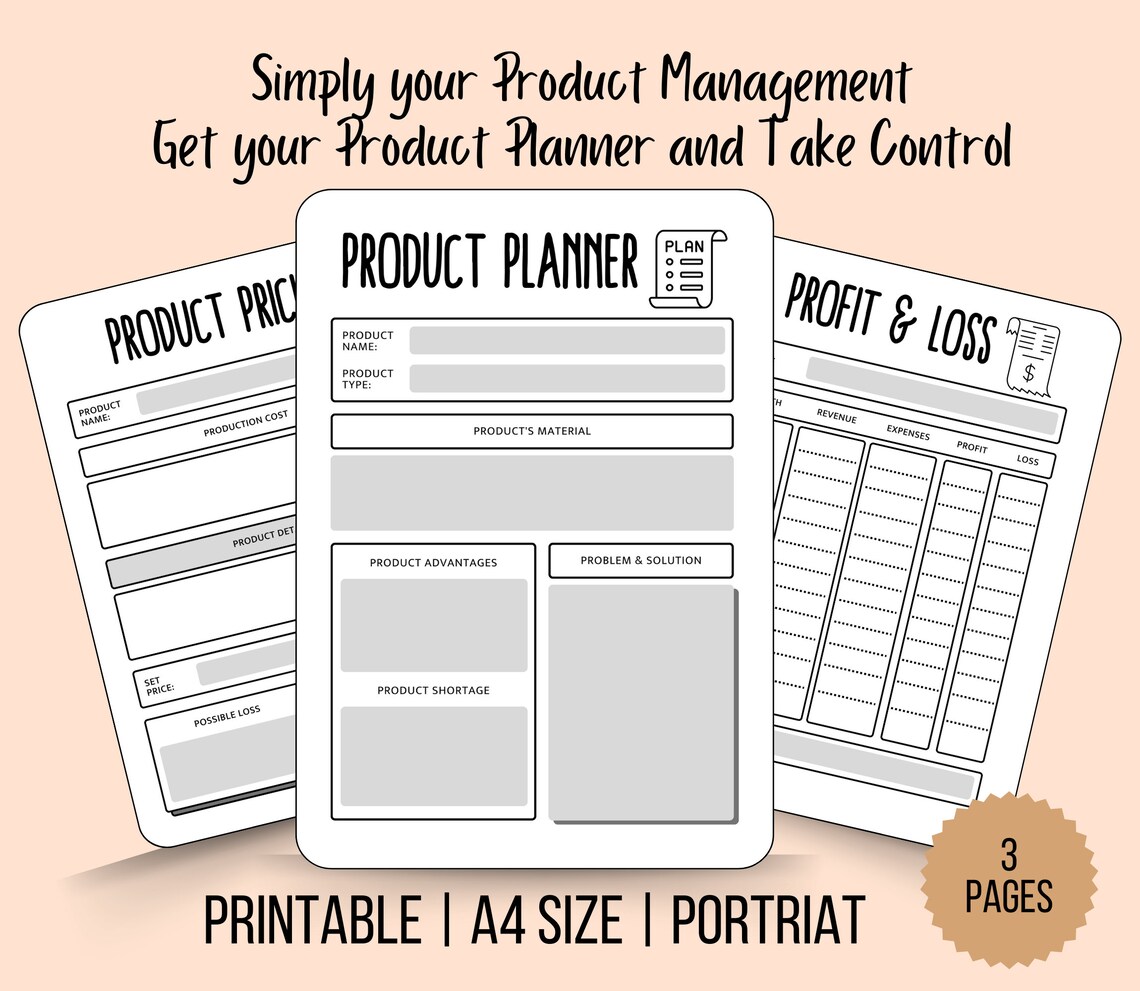 Fillable Product Planner Pricing, Minimalist A4 Template, Black White ...