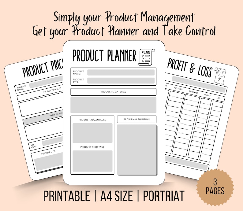 Fillable Product Planner Pricing, Minimalist A4 Template, Black White ...