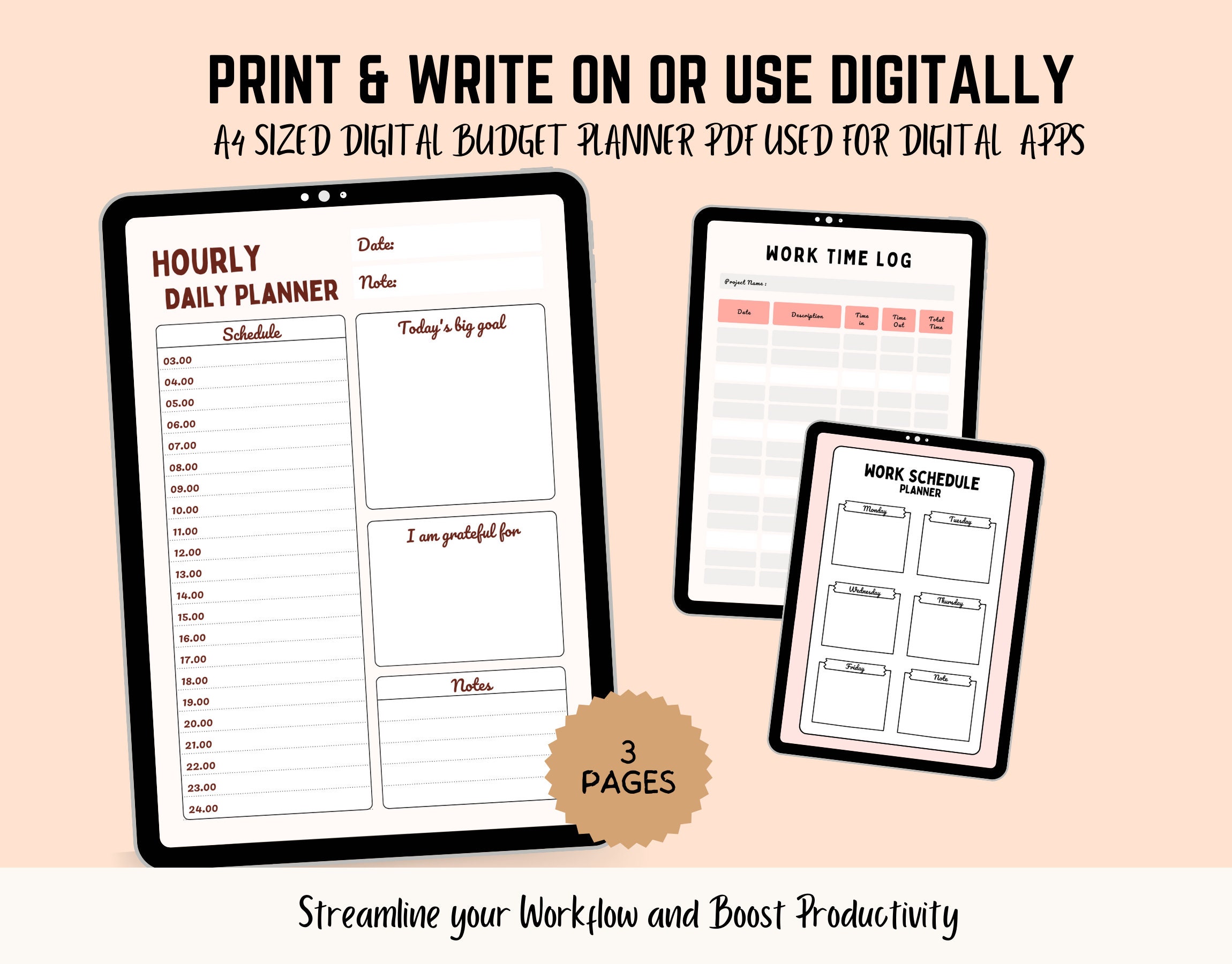 Fillable Biege Workflow Planner Template, Minimalist Work Planner ...