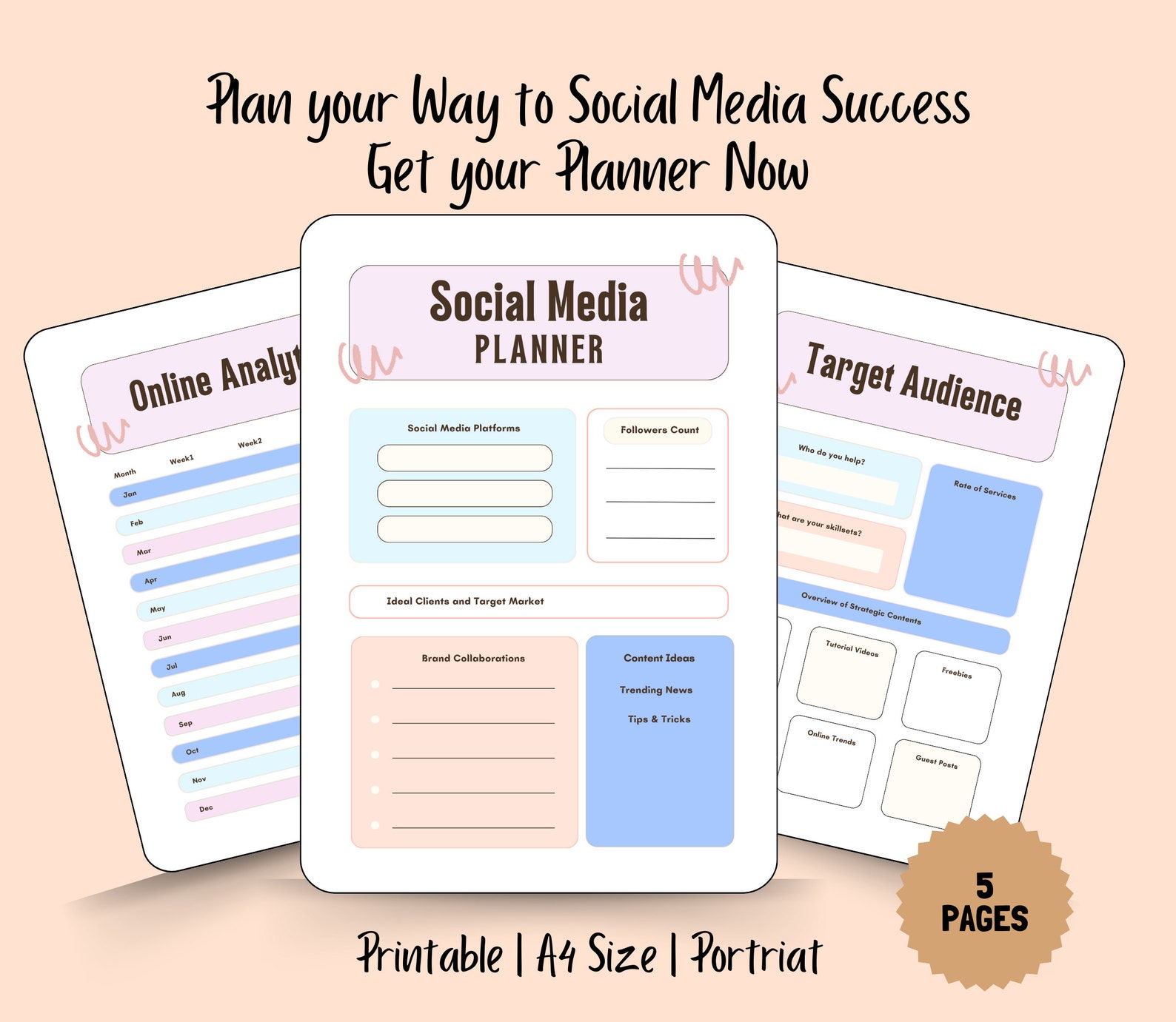 Printable Social Media Starter Planner Template, Content Planner ...