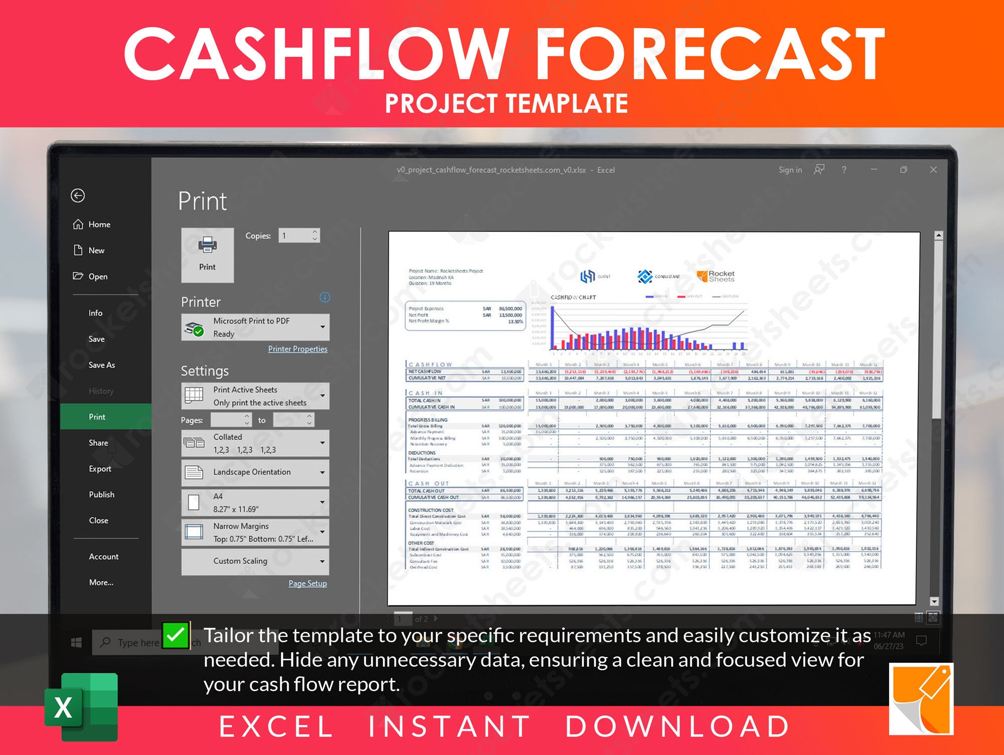 Cashflow Forecast Template Project Expenses Planning Project - Etsy