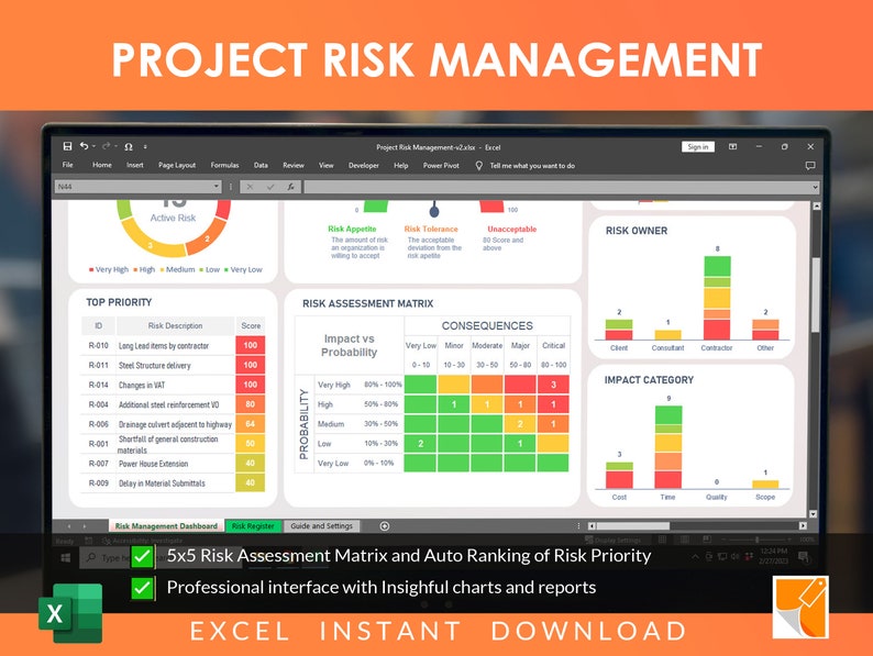 Project Risk Management Excel Template: PMBOK Guide Tool (digital ...