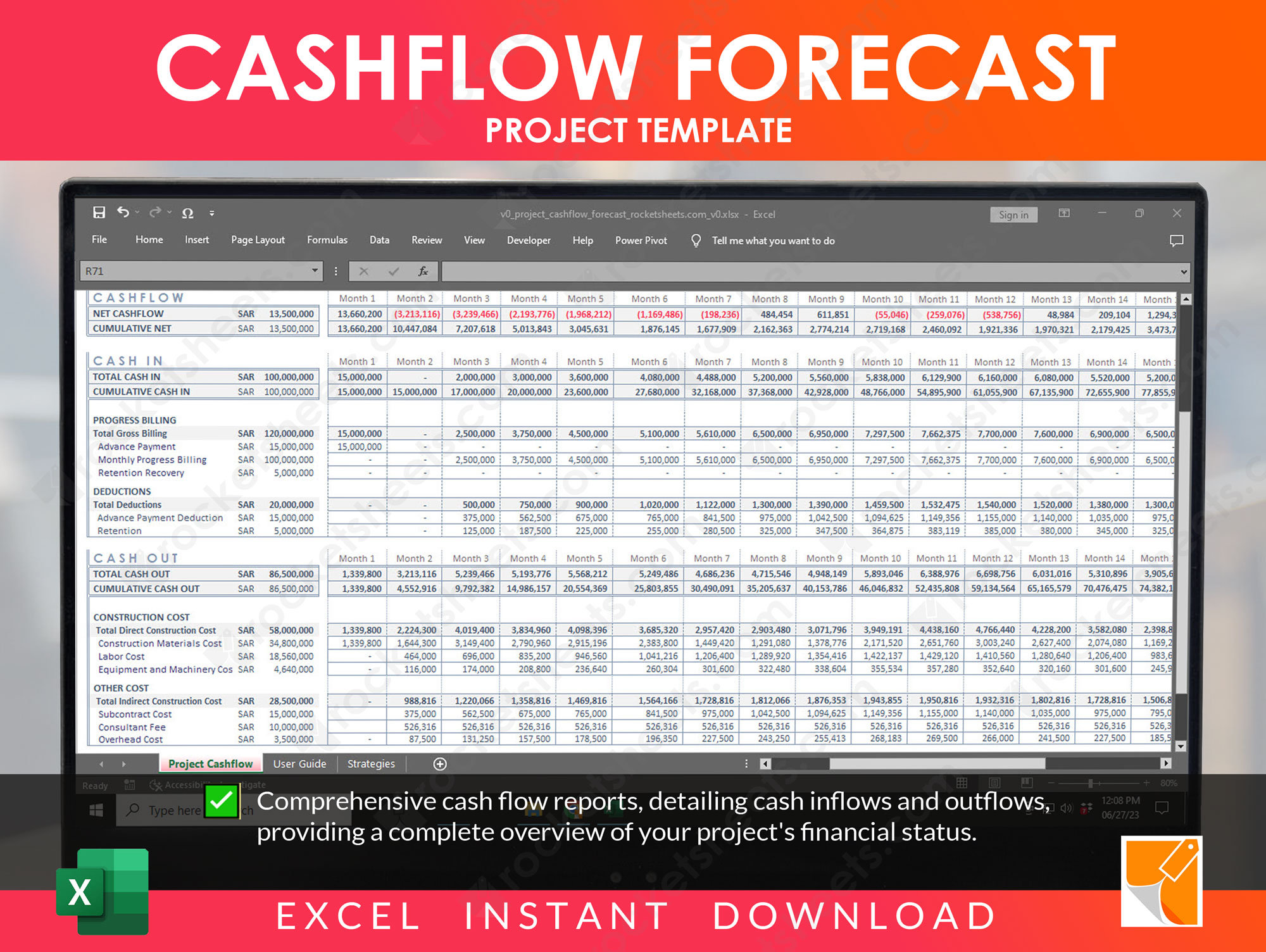 Cashflow Forecast Template, Project Expenses Planning, Project Cash ...