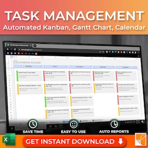 Task Manager Google Sheet Template: Kanban Board, Gantt Chart (instant ...