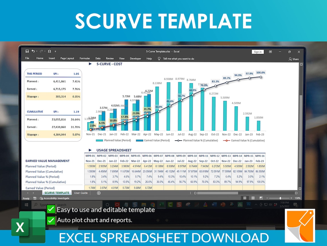 Management Template S-curve, Progress Report Scurve, Cash Flow Excel ...