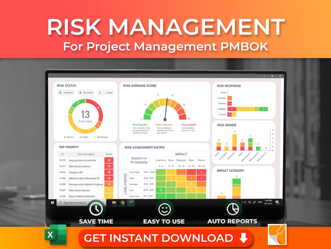 Project Risk Management Excel Template: PMBOK Guide Tool (digital ...