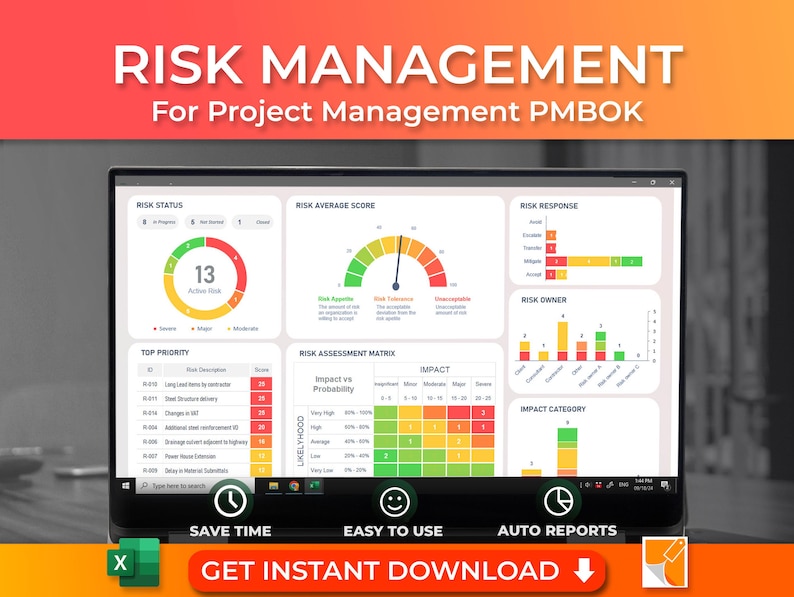 Project Risk Management Excel Template: PMBOK Guide Tool (digital ...