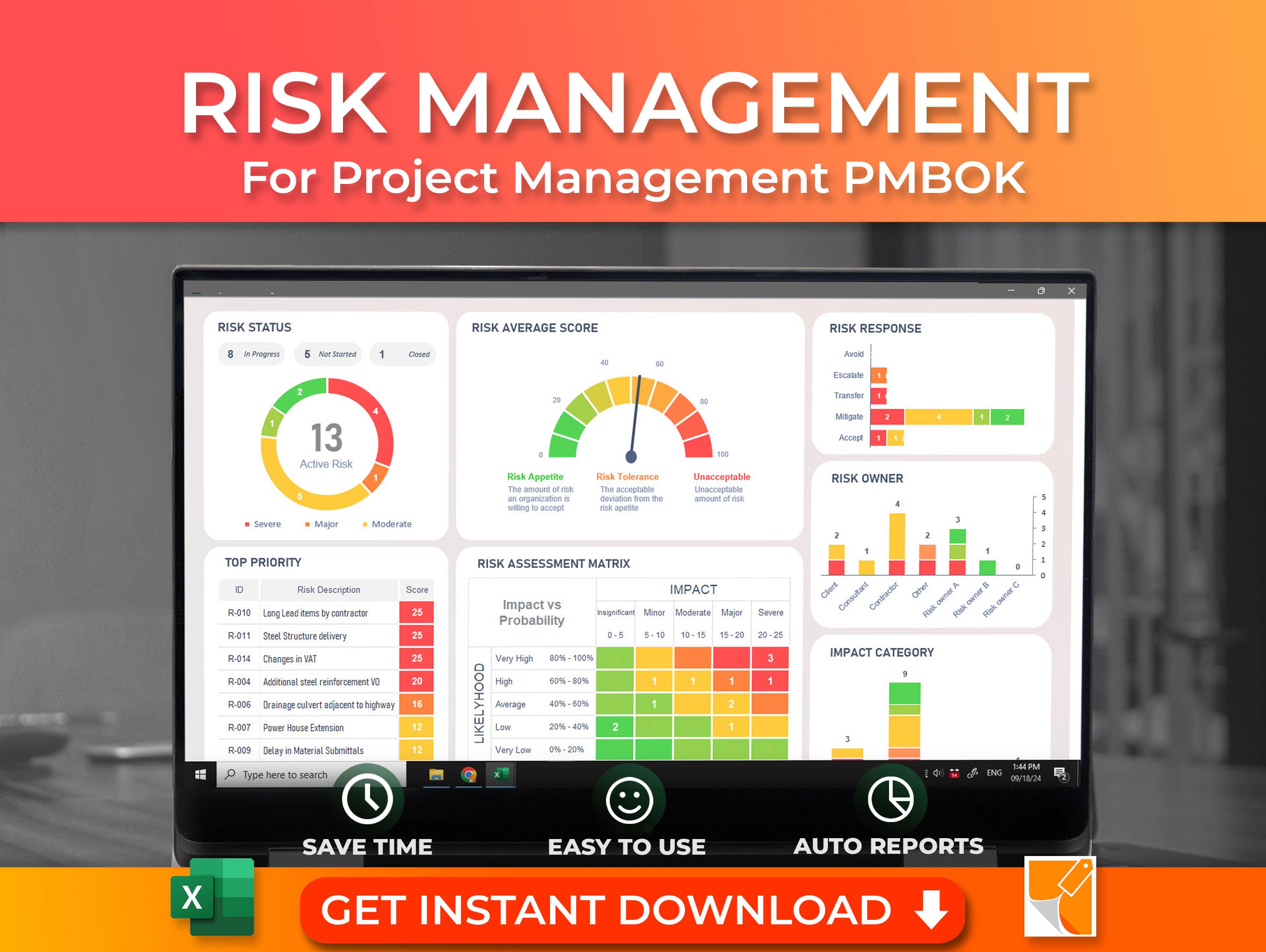 Project Risk Management Excel Template: PMBOK Guide Tool (digital ...