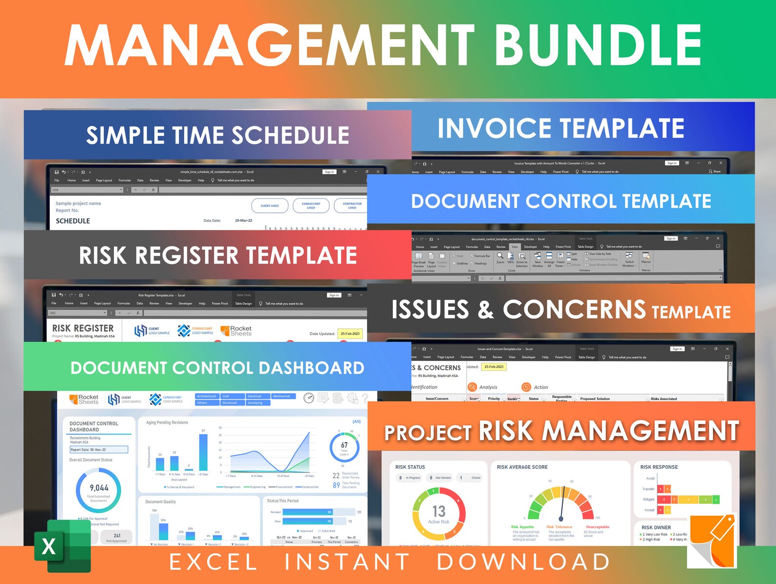 Project Management Excel Template Bundle: Risk, Time Schedule, Cashflow ...