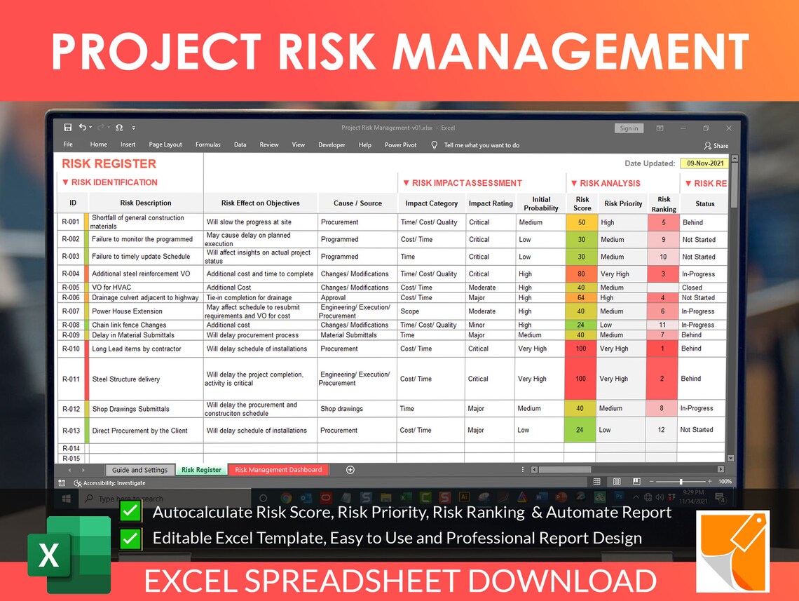 Project Risk Management Template PMBOK Guide Tool Risk - Etsy