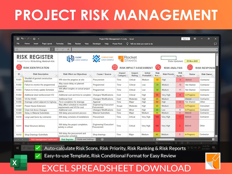 Project Risk Management Excel Template: PMBOK Guide Tool (digital ...