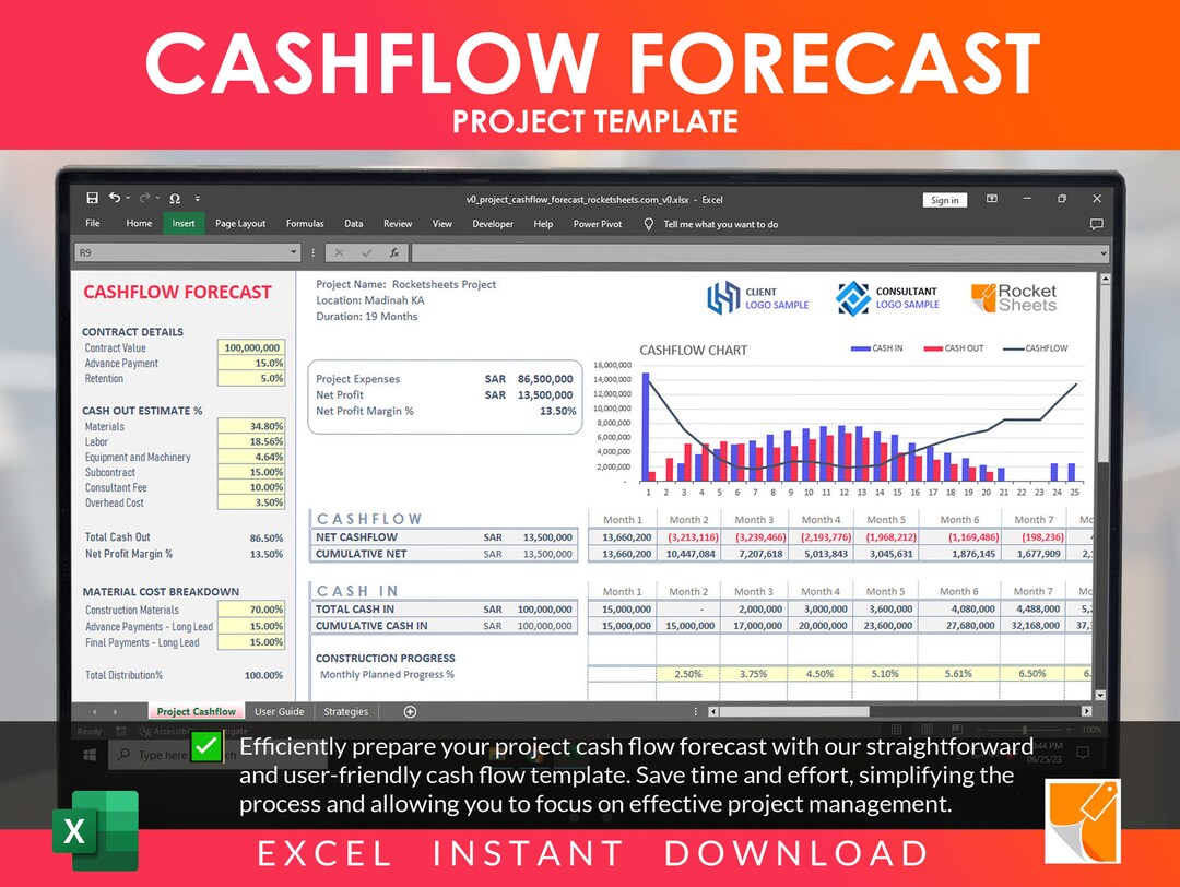 Cashflow Forecast Template, Project Expenses Planning, Project Cash ...