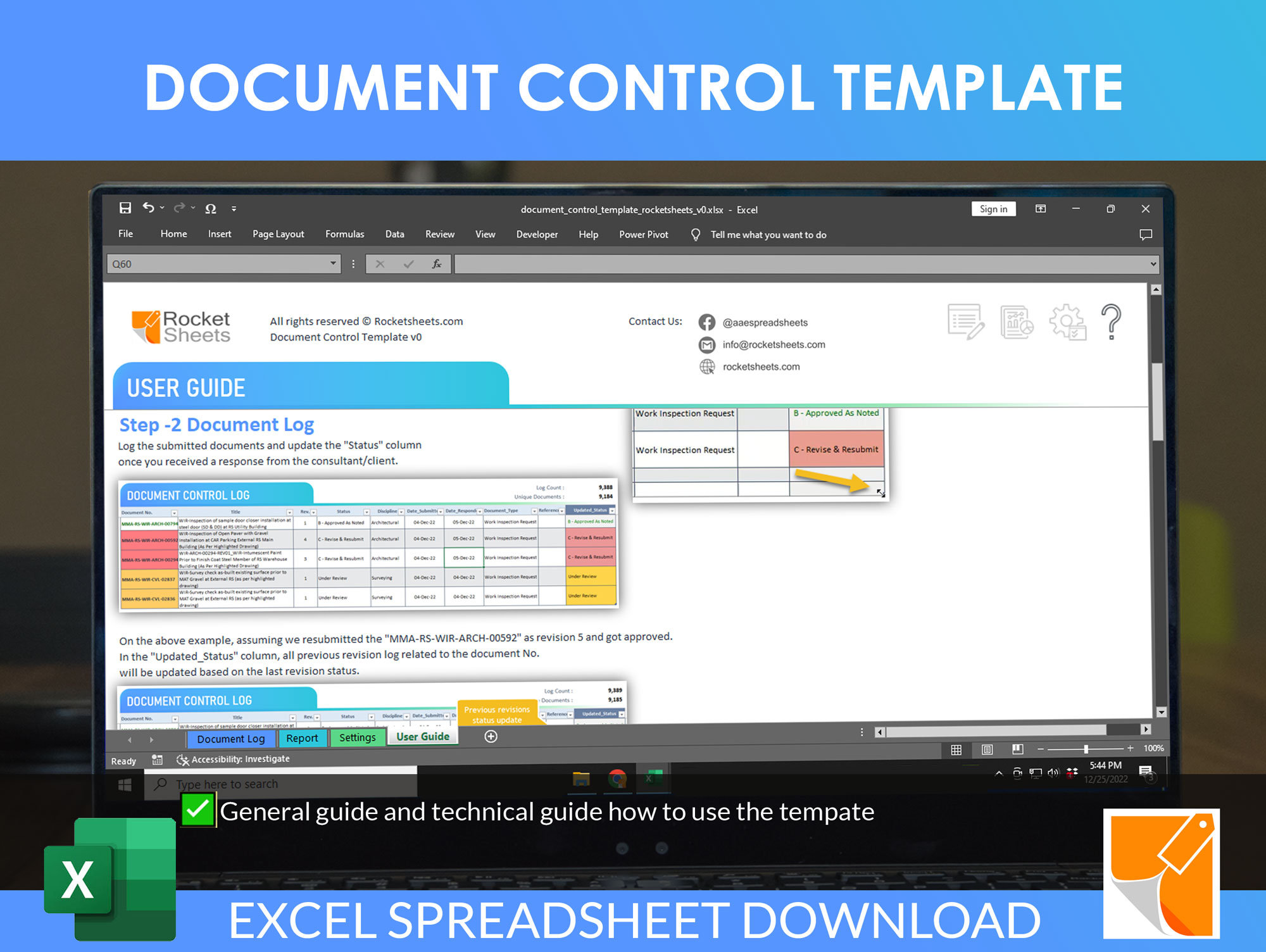 Document Control Template: Project Management Spreadsheet (instant ...