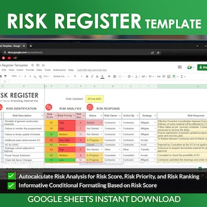 Risk Register Google Sheets Template, Risk Management, PMBOK Guide Tool ...