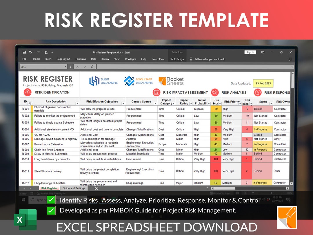 Risk Register Template, Risk Management Spreadsheet, PMBOK Guide Tool ...