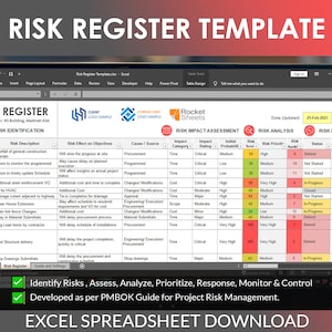 Risk Register Excel Template: PMBOK Guide, Risk Management (instant ...